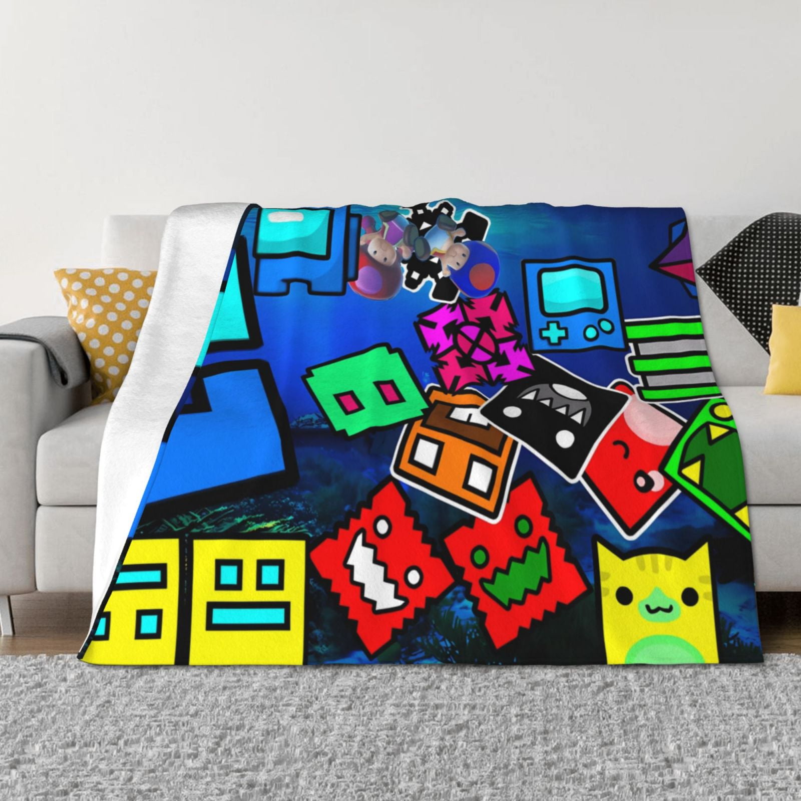 Saiise Geometry Dash Throw Blanket 50"x40" ,Soft Lightweight Cozy All ...