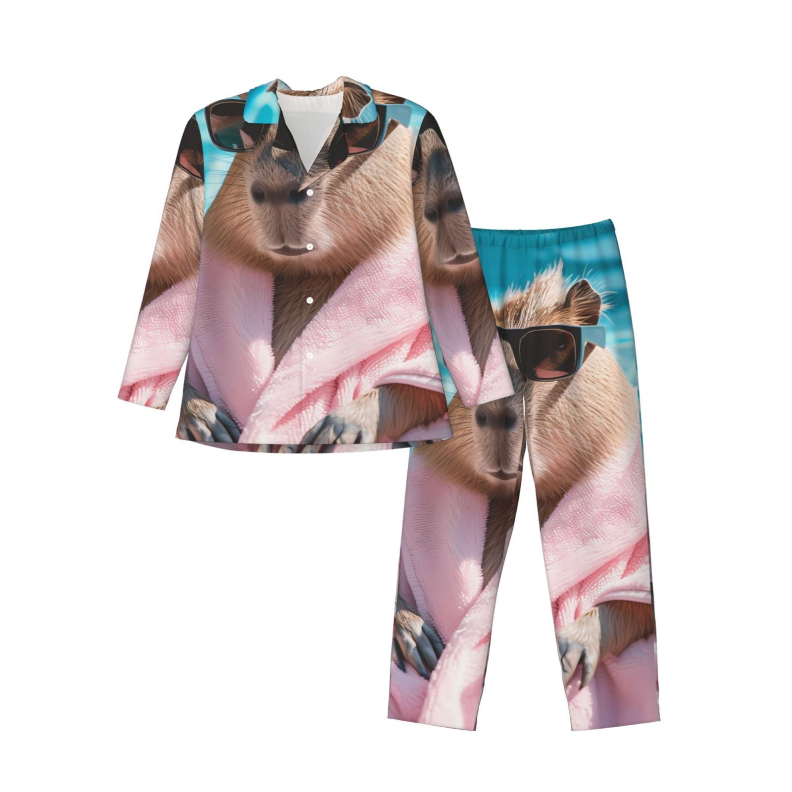 Saiise Island Vacation Guinea Pig Men's Sleepwear Set Lapel Neck Button ...