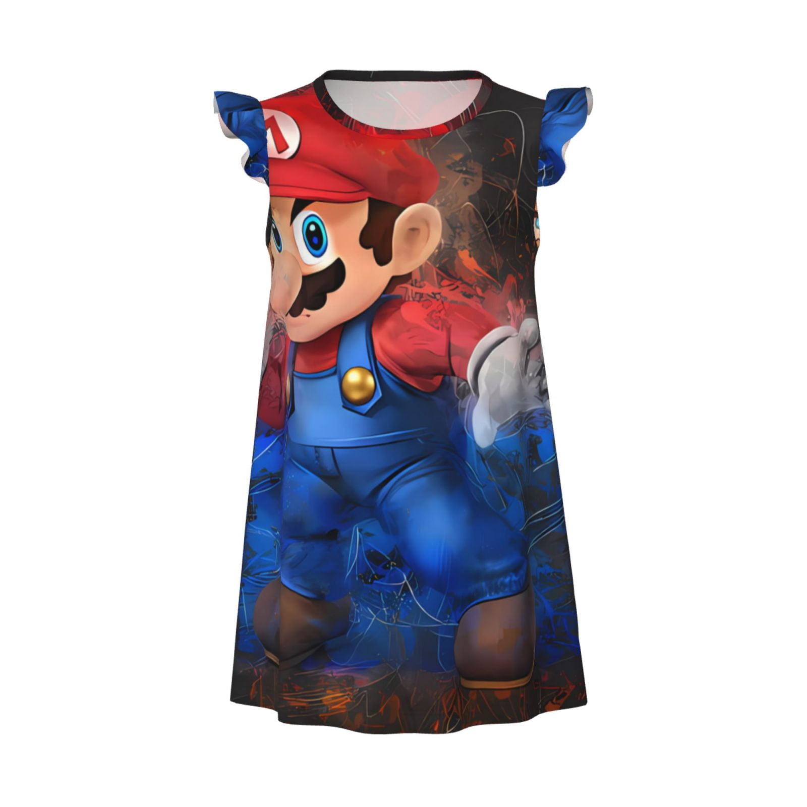 Saiise Mario Av Girls Nightgowns Pajamas Dress 3D Printed Flutter Sleeve Sleepwear Nightdress ...