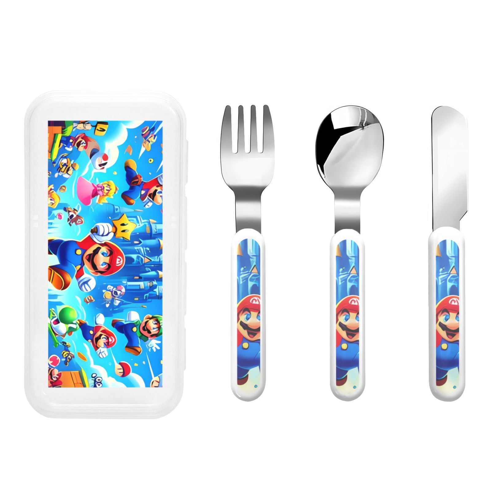 Saiise Mario Print 3 Piece Cutlery Set – Metal, Reusable Children's ...