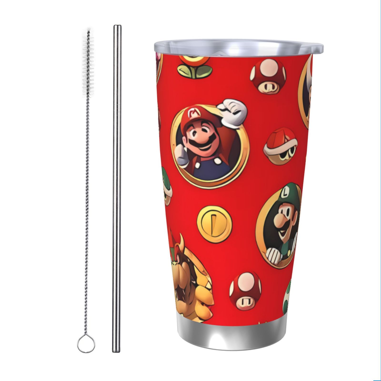 Saiise Mario Print Tumbler 20 Oz Stainless Steel Vacuum Insulated with ...