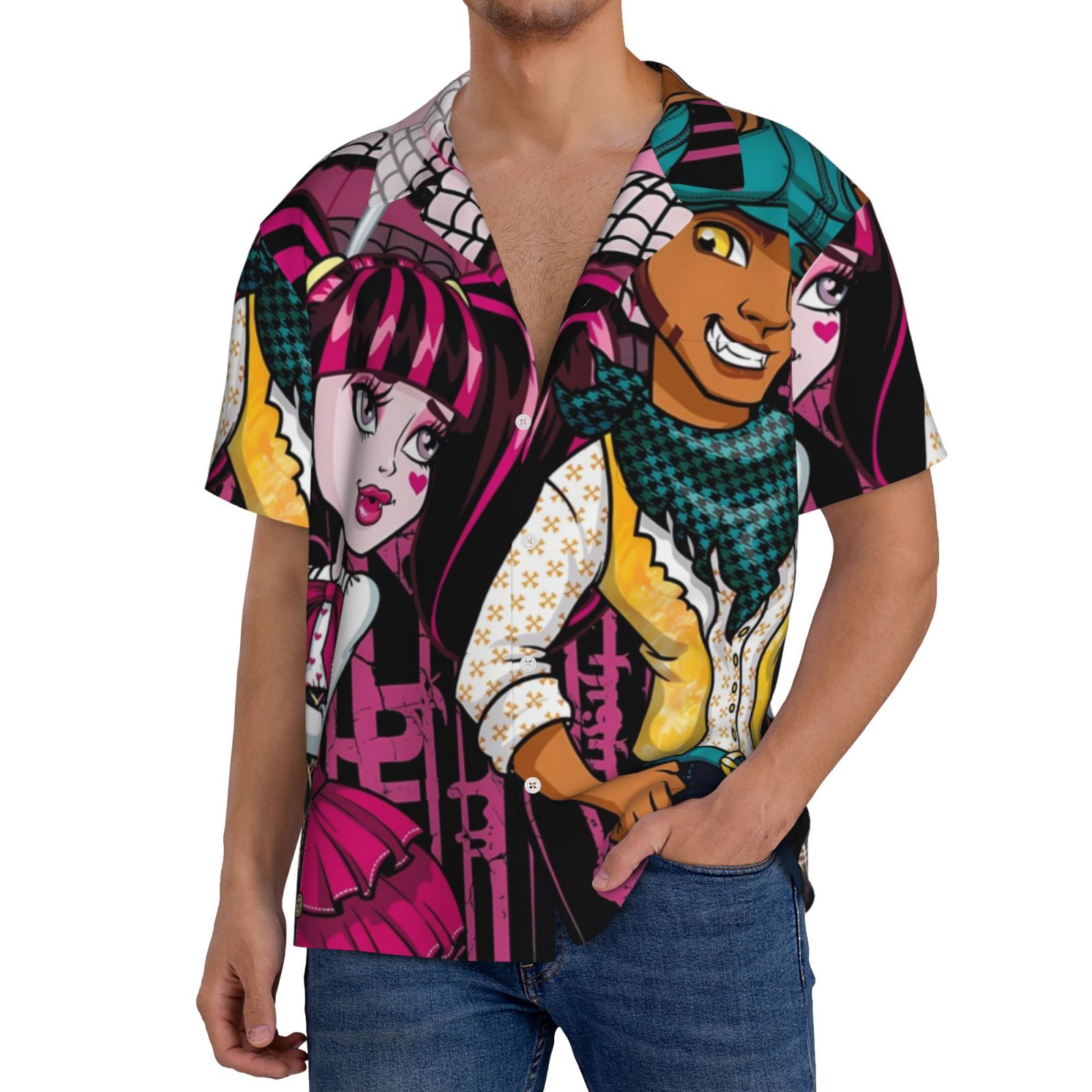 Saiise Monster High Mens Front Pocket Hawaiian Shirts Casual Floral ...