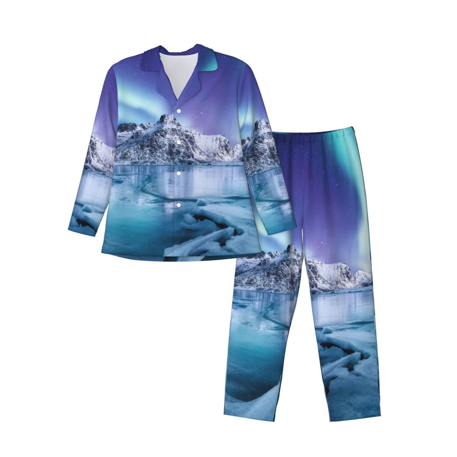 Saiise Night At Lake Aurora 1 Men's Sleepwear Set Lapel Neck Button ...