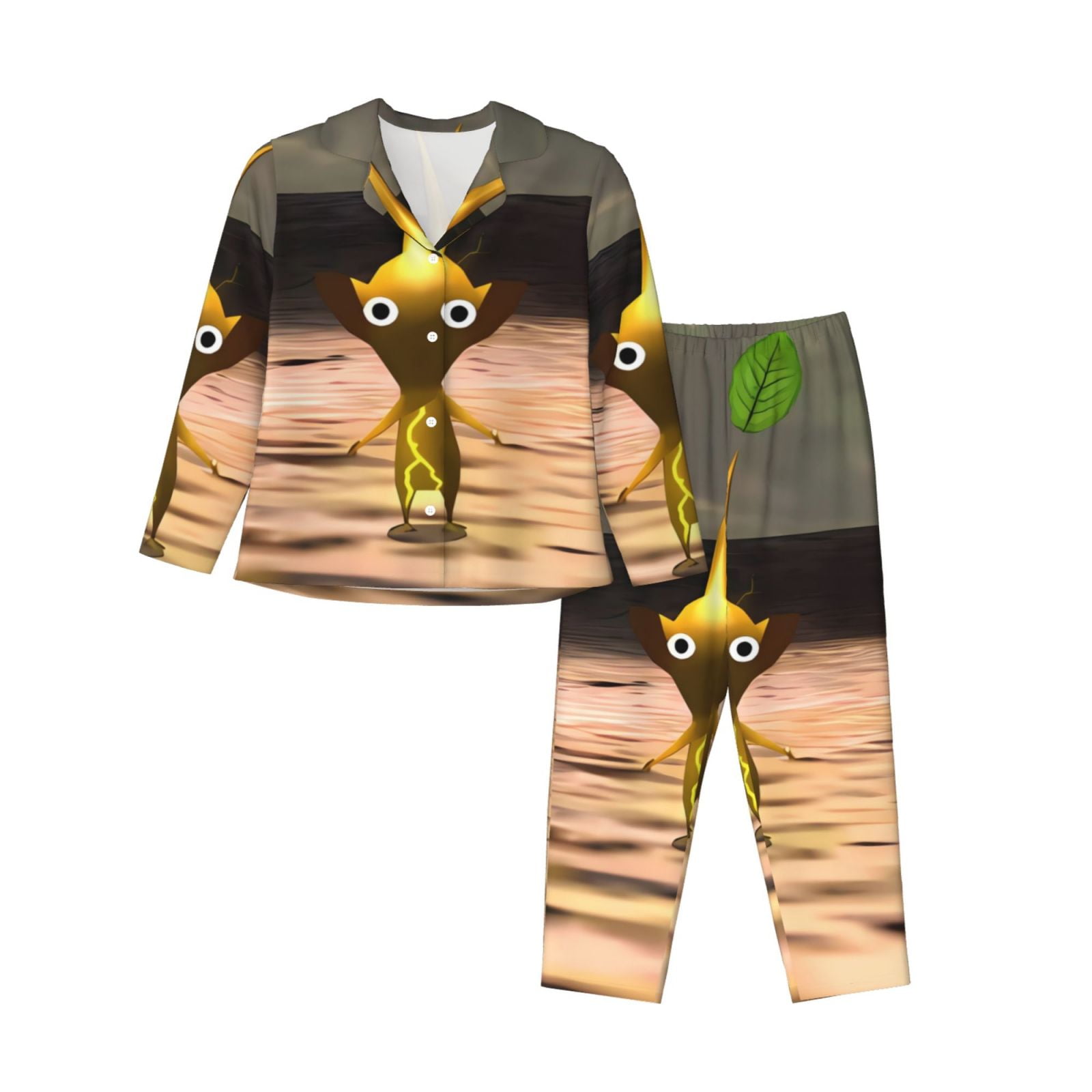 Saiise Pikmin Print Women Soft Pajama Sets,Long Sleeve Sleepwear Button ...