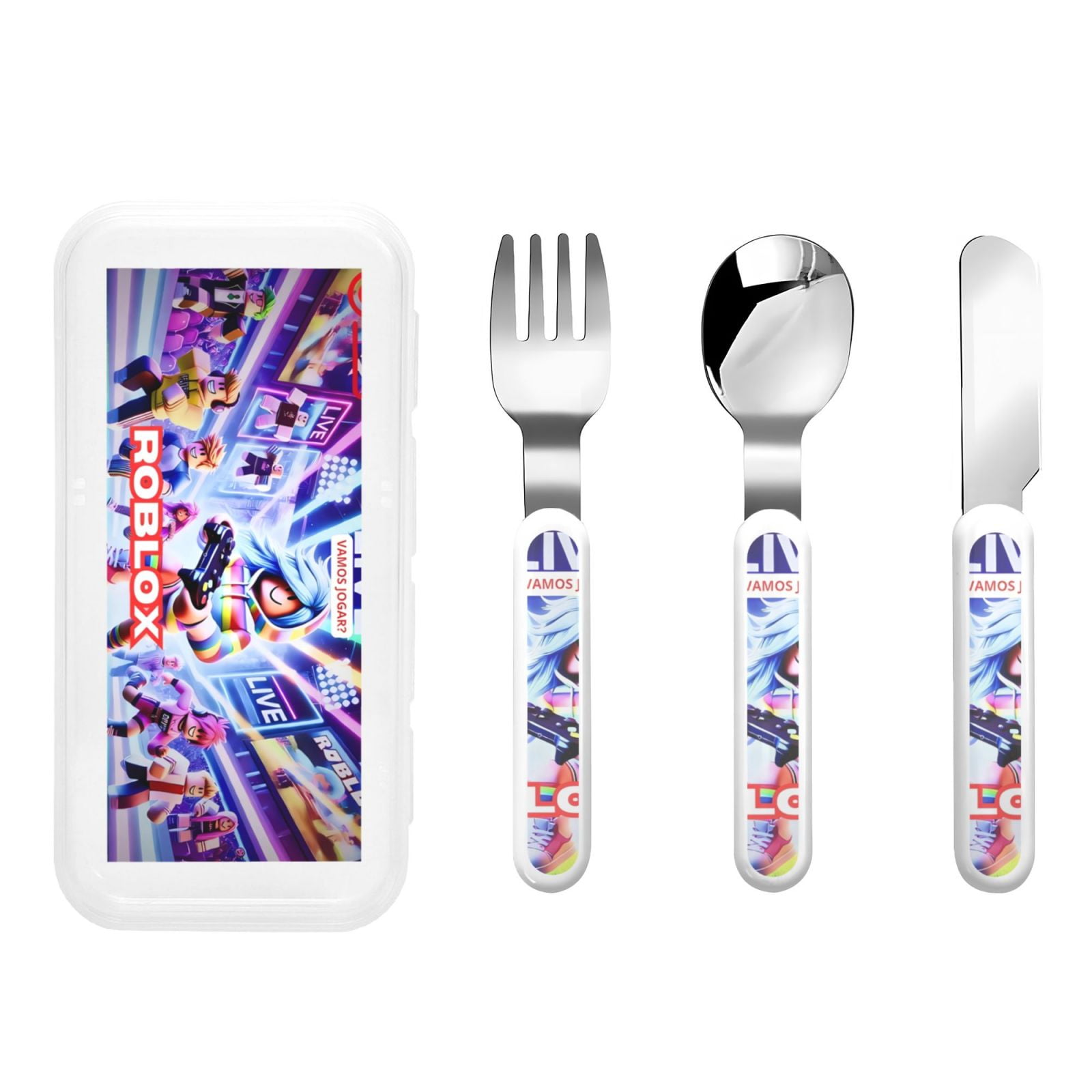 Saiise Roblox Print 3 Piece Cutlery Set – Metal, Reusable Children's ...