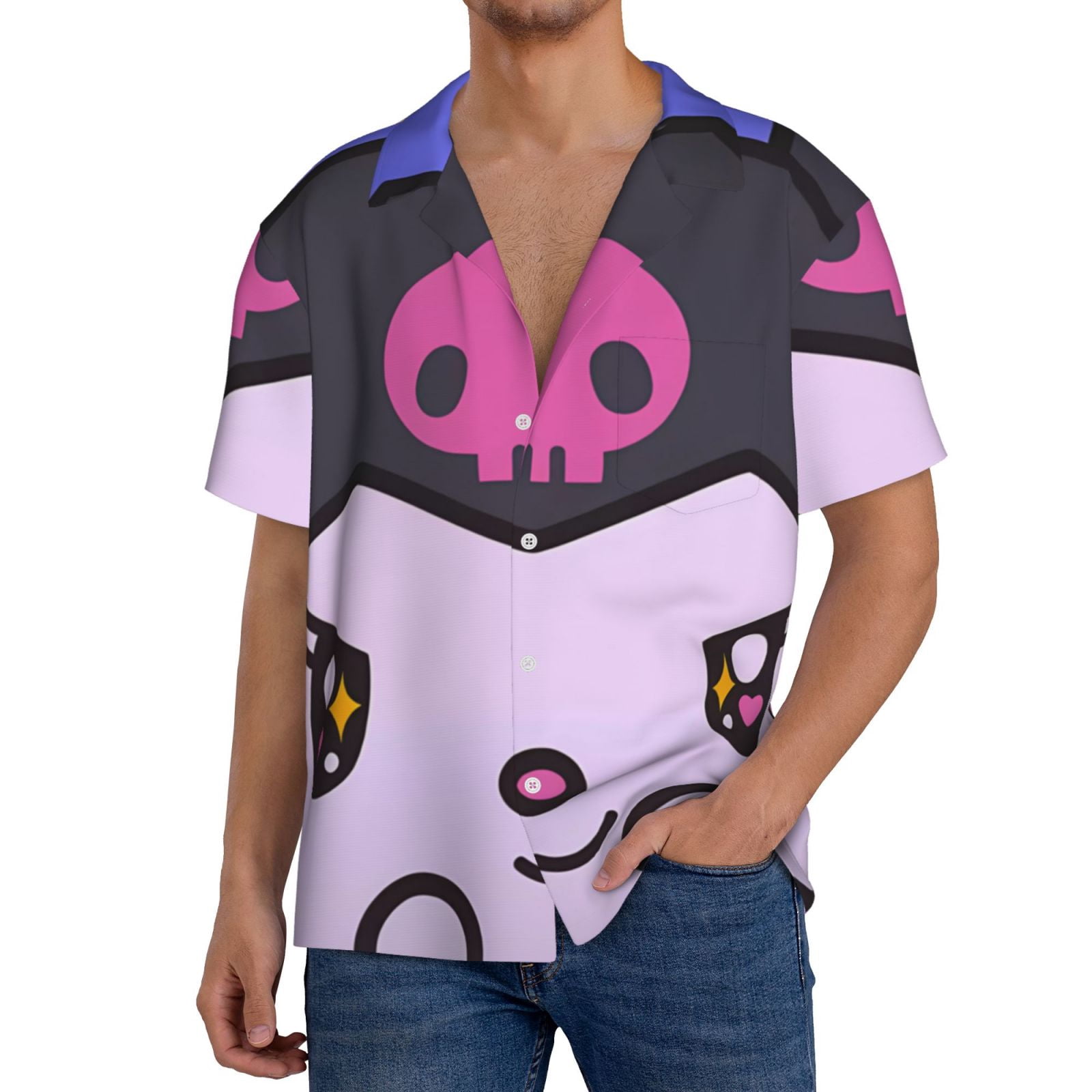 Saiise Sanrio Bs Mens Front Pocket Hawaiian Shirts Casual Floral Shirts ...
