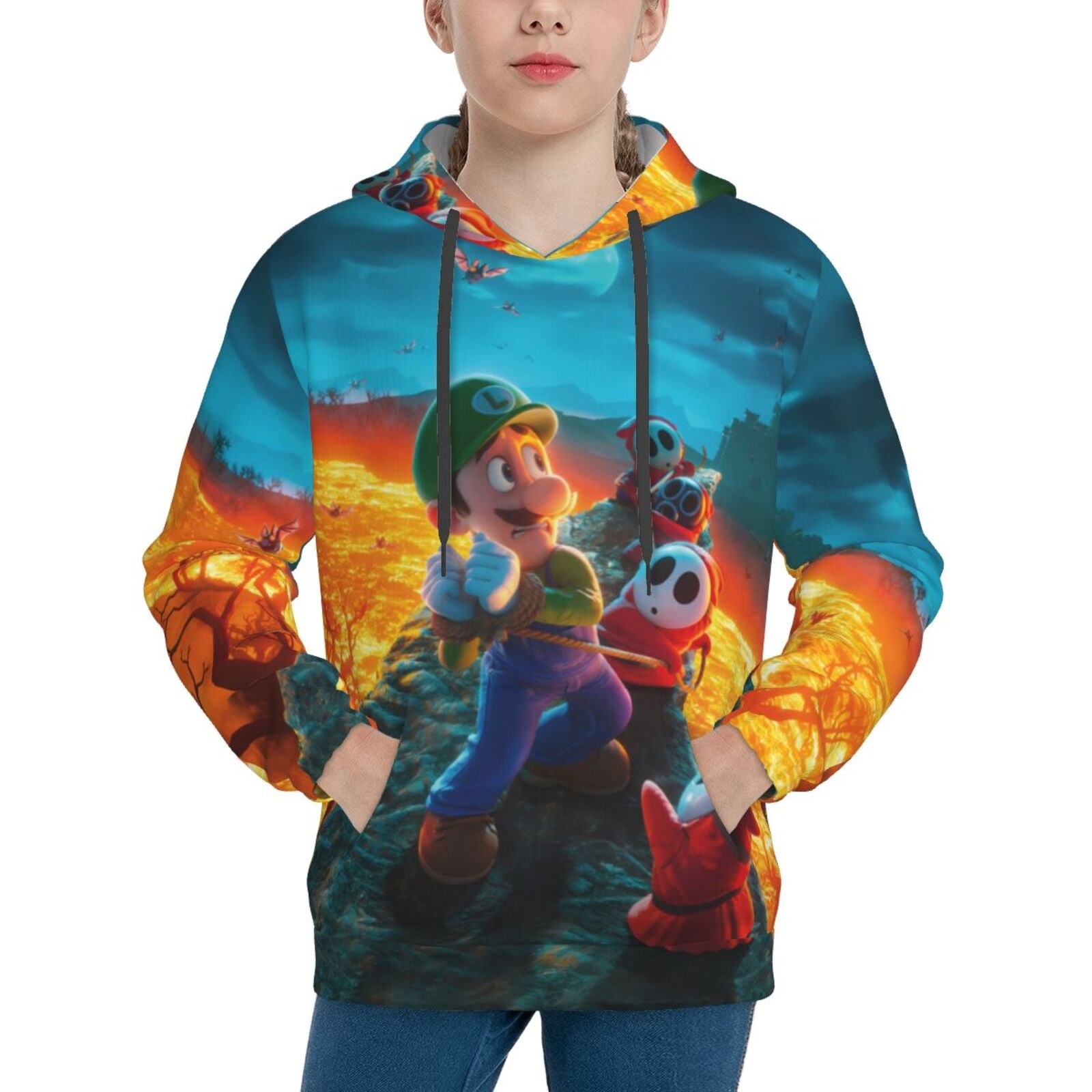 Saiise Unisex Kids Mario Ch Sweatshirt Boys Girls Hooded Kangaroo Pocket Pullover Hoodies-Small ...