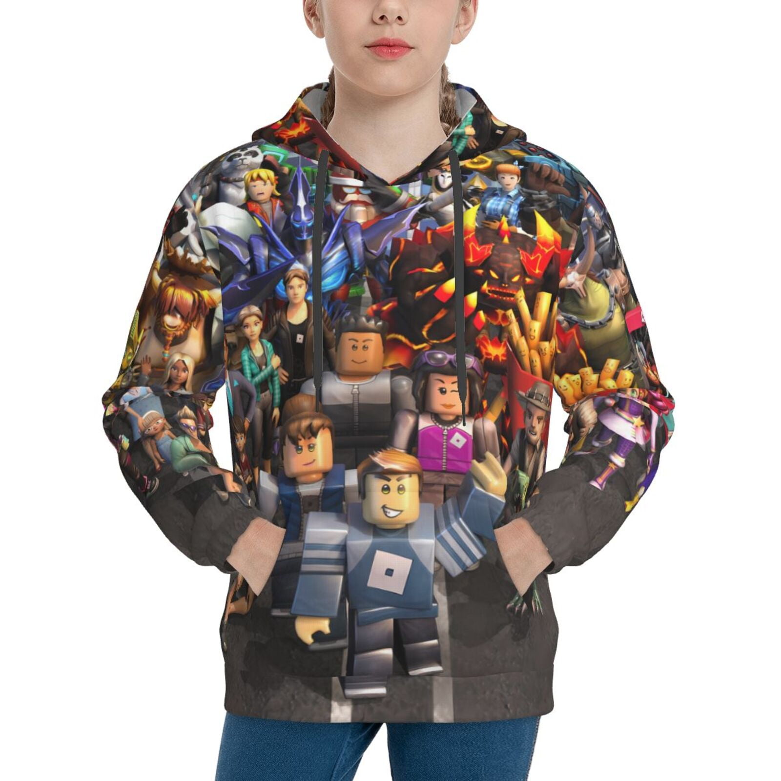 Saiise Unisex Kids Roblox Sweatshirt Boys Girls Hooded Kangaroo Pocket ...