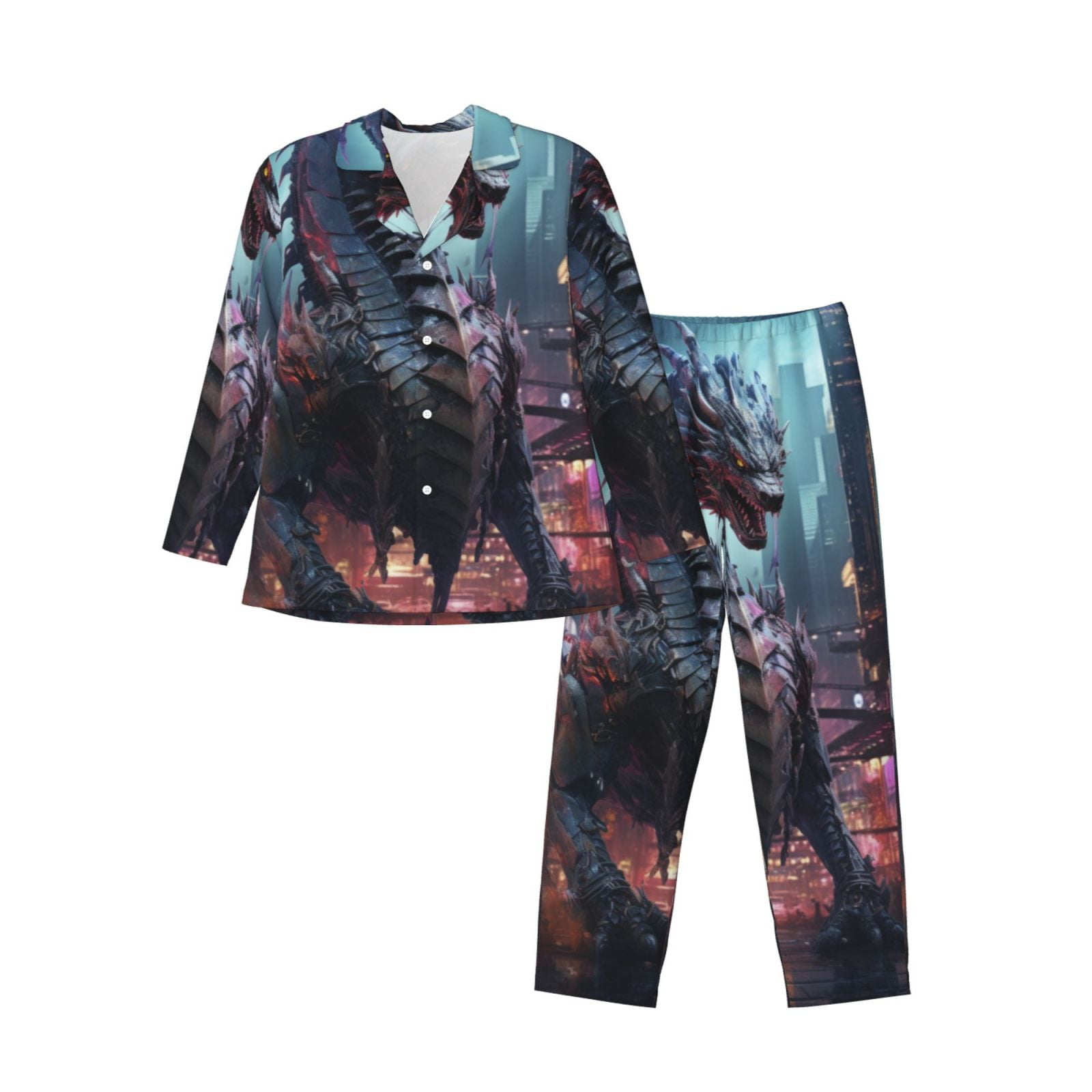 Saiise Urban Mechanical Dragon Men's Sleepwear Set Lapel Neck Button ...
