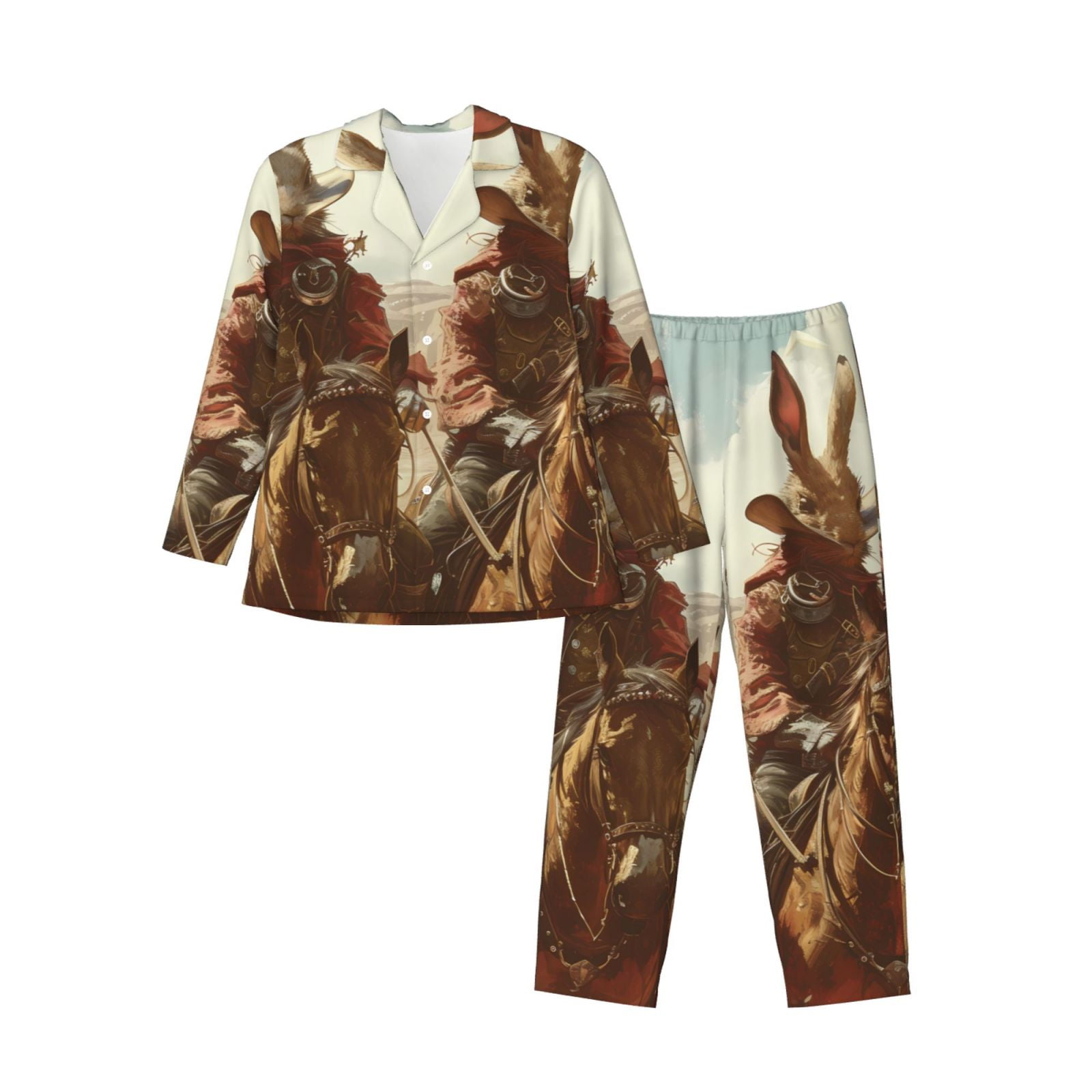 Saiise Western Rabbit Cowboy Men's Sleepwear Set Lapel Neck Button Down ...