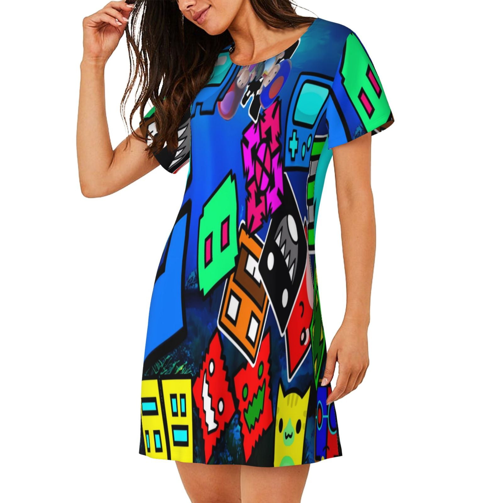 Saiise Women's Nightgown Sleepwear,Short Sleeve Pajama Dress,Geometry ...