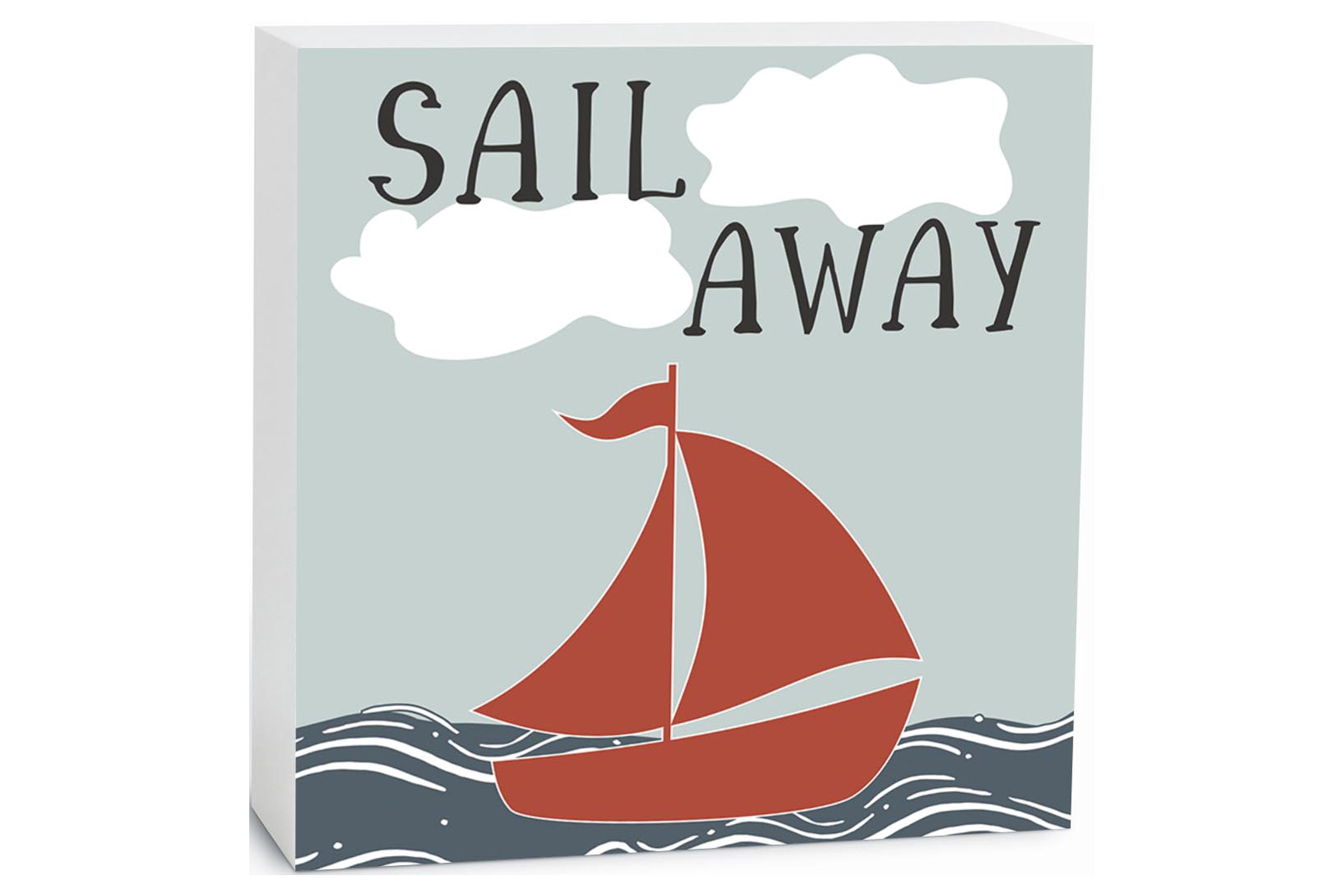 Sail Away Grey Waves Boat 5 x 5 Wood Tabletop Sign Plaque - Walmart.com