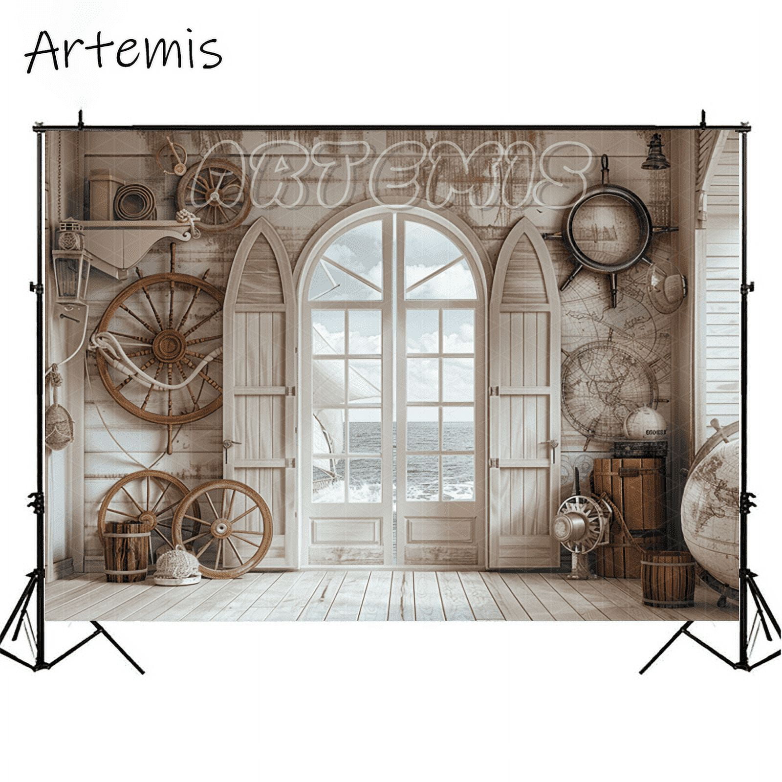 Sail Route Photography Background Globe Treasure Map Rudder Wave Brown ...