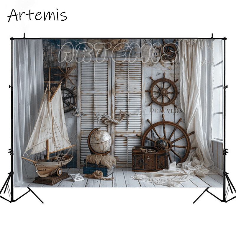 Sail Route Photography Background Globe Treasure Map Rudder Wave Brown ...