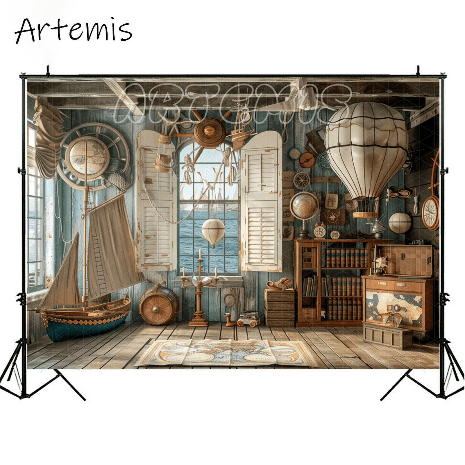 Sail Route Photography Background Globe Treasure Map Rudder Wave Brown ...