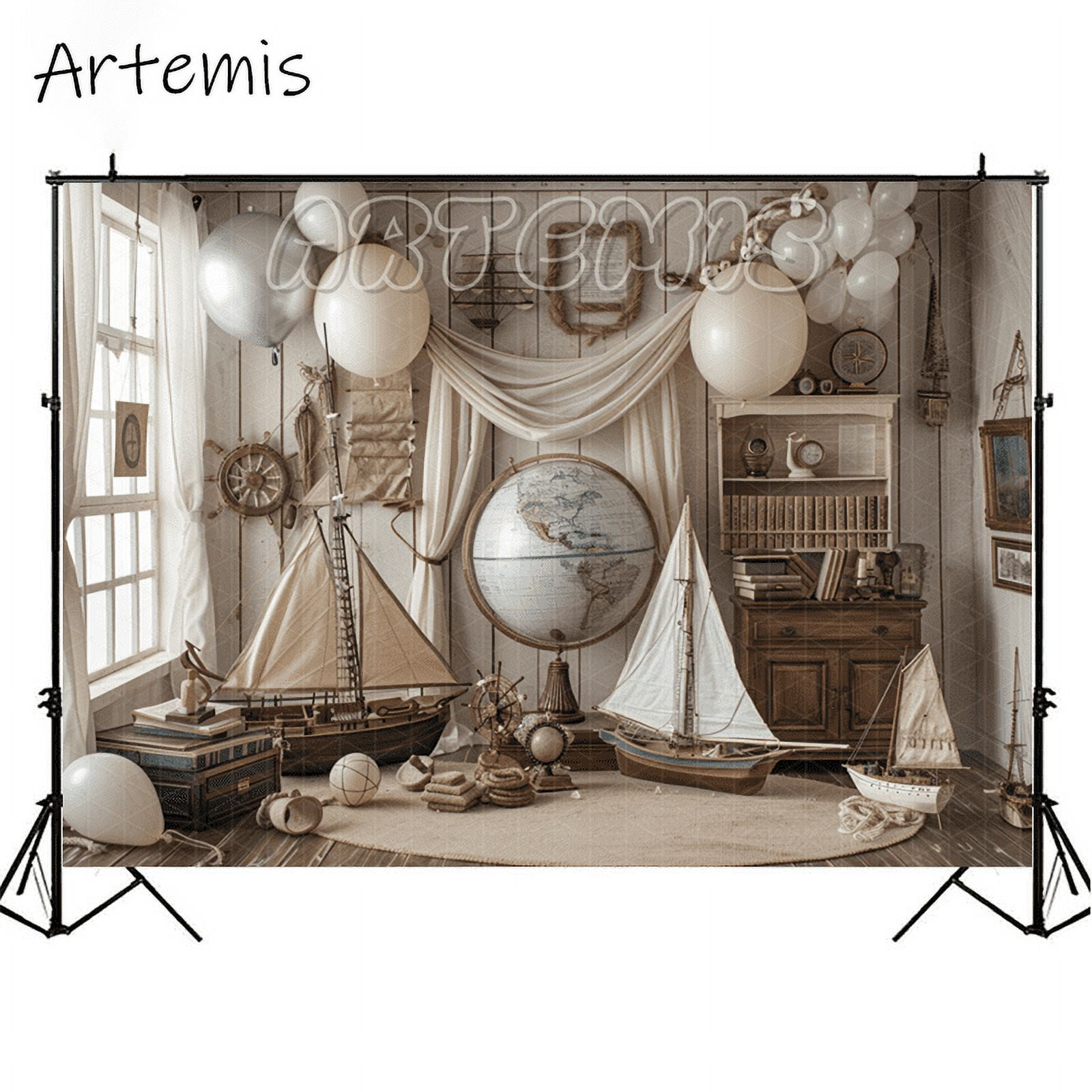 Sail Route Photography Background Globe Treasure Map Rudder Wave Brown ...