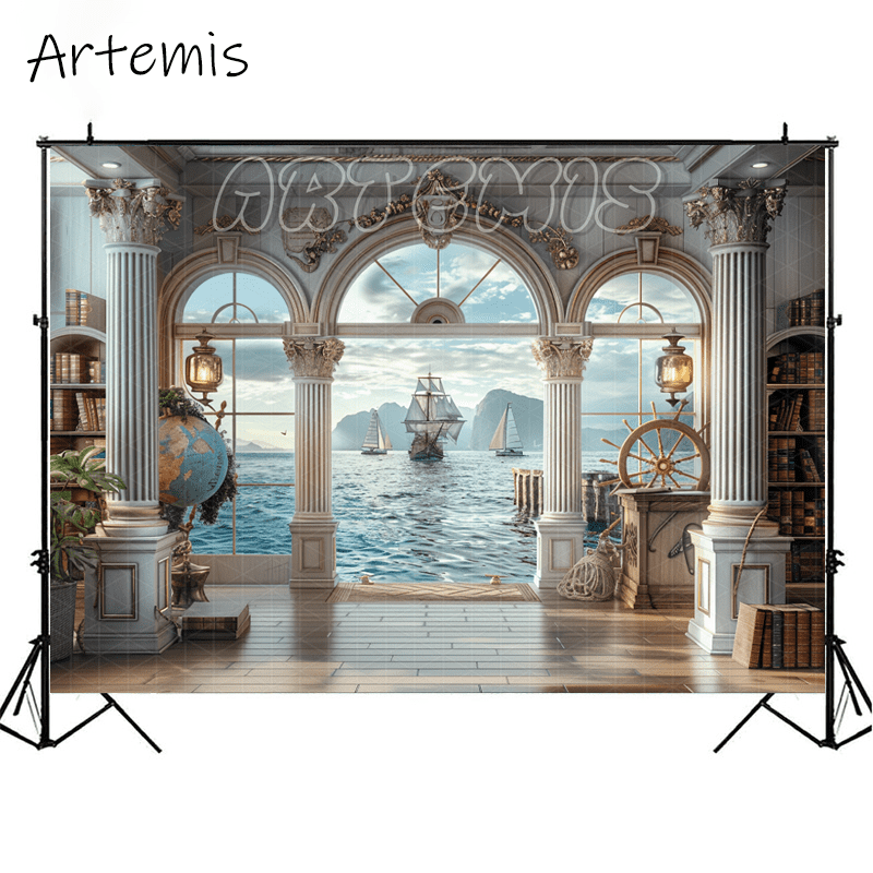 Sail Route Photography Background Globe Treasure Map Rudder Wave Brown ...