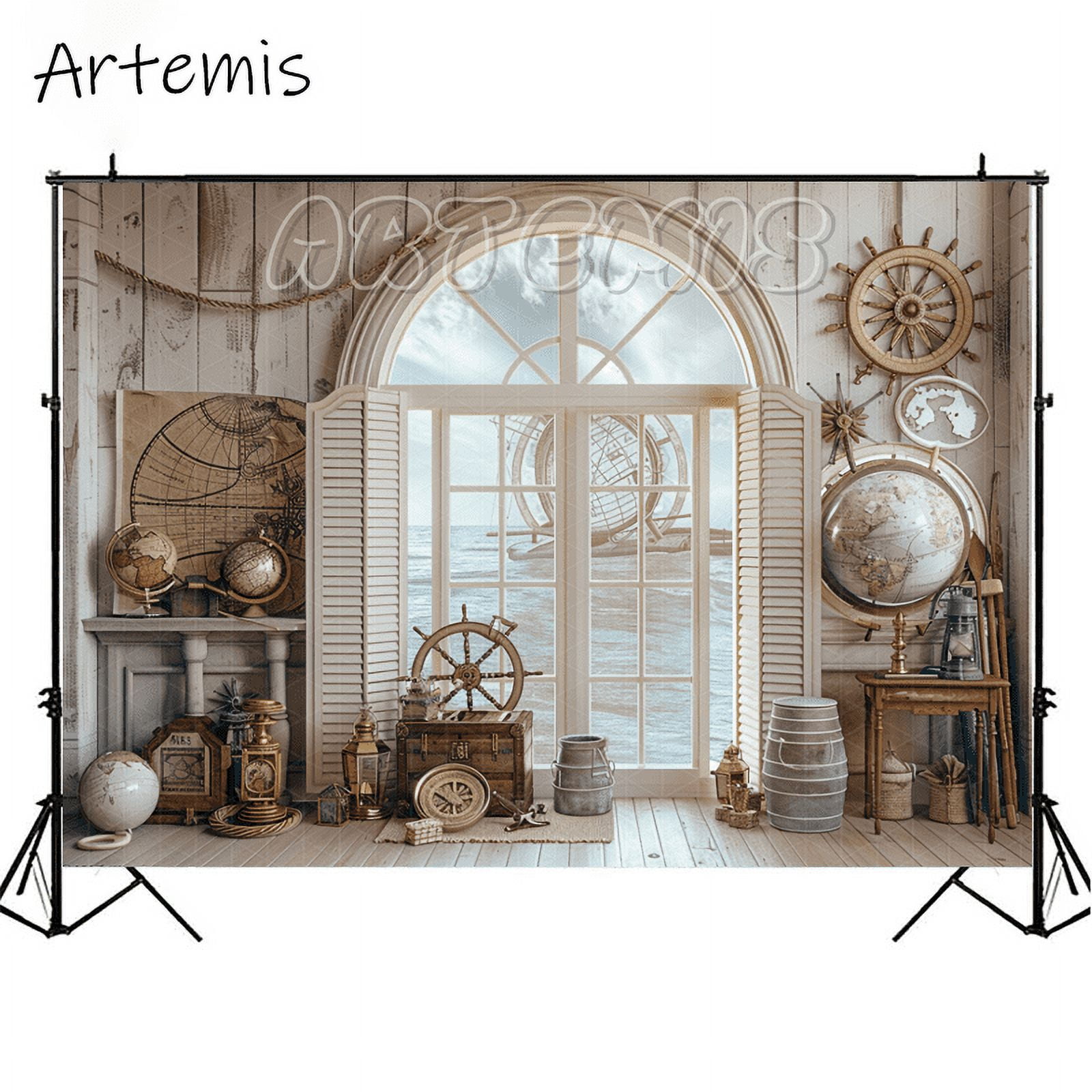 Sail Route Photography Background Globe Treasure Map Rudder Wave Brown ...