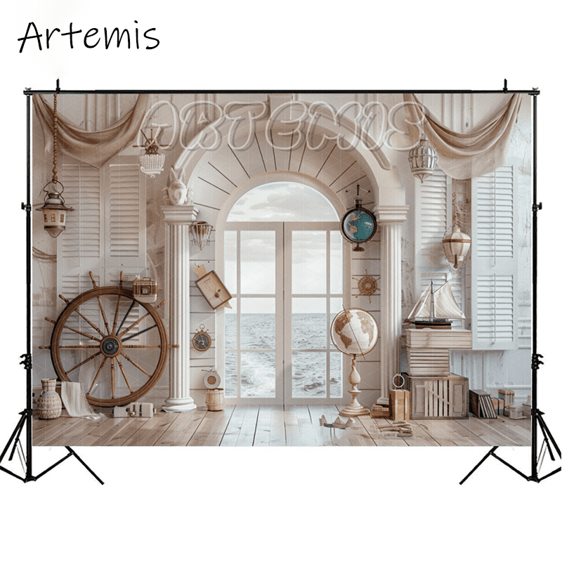 Sail Route Photography Background Globe Treasure Map Rudder Wave Brown ...