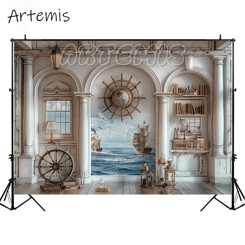 Sail Route Photography Background Globe Treasure Map Rudder Wave Brown ...