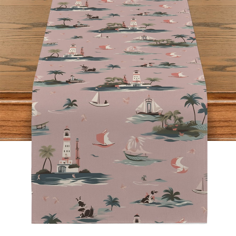 Sail Ship Lighthouse Sea Table Runners Kitchen Table ration Washable ...