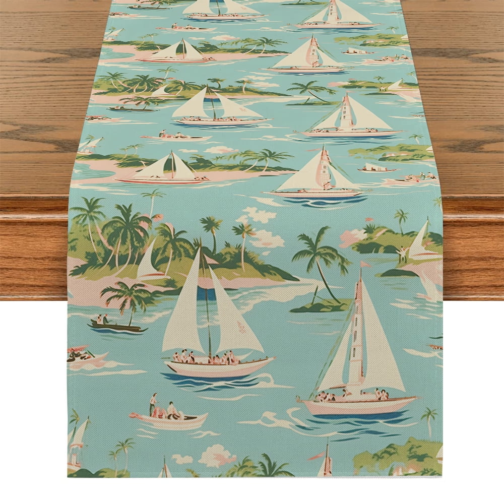 Sail Ship Lighthouse Sea Table Runners Kitchen Table ration Washable ...
