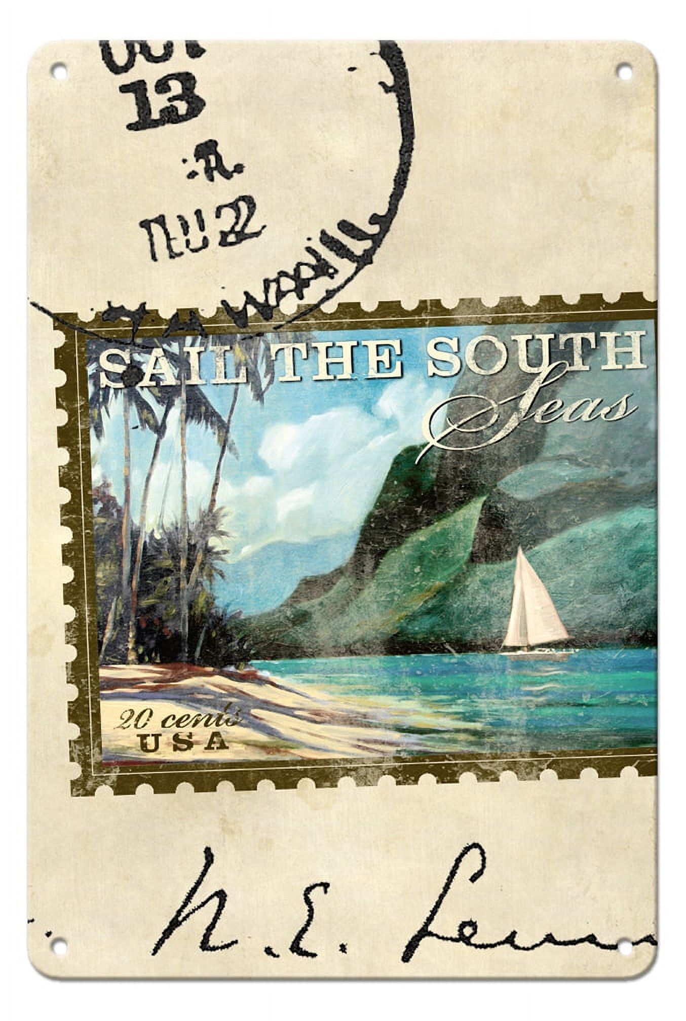 Sail The South Seas - Postage Stamp - Vintage Travel Poster by Wade ...