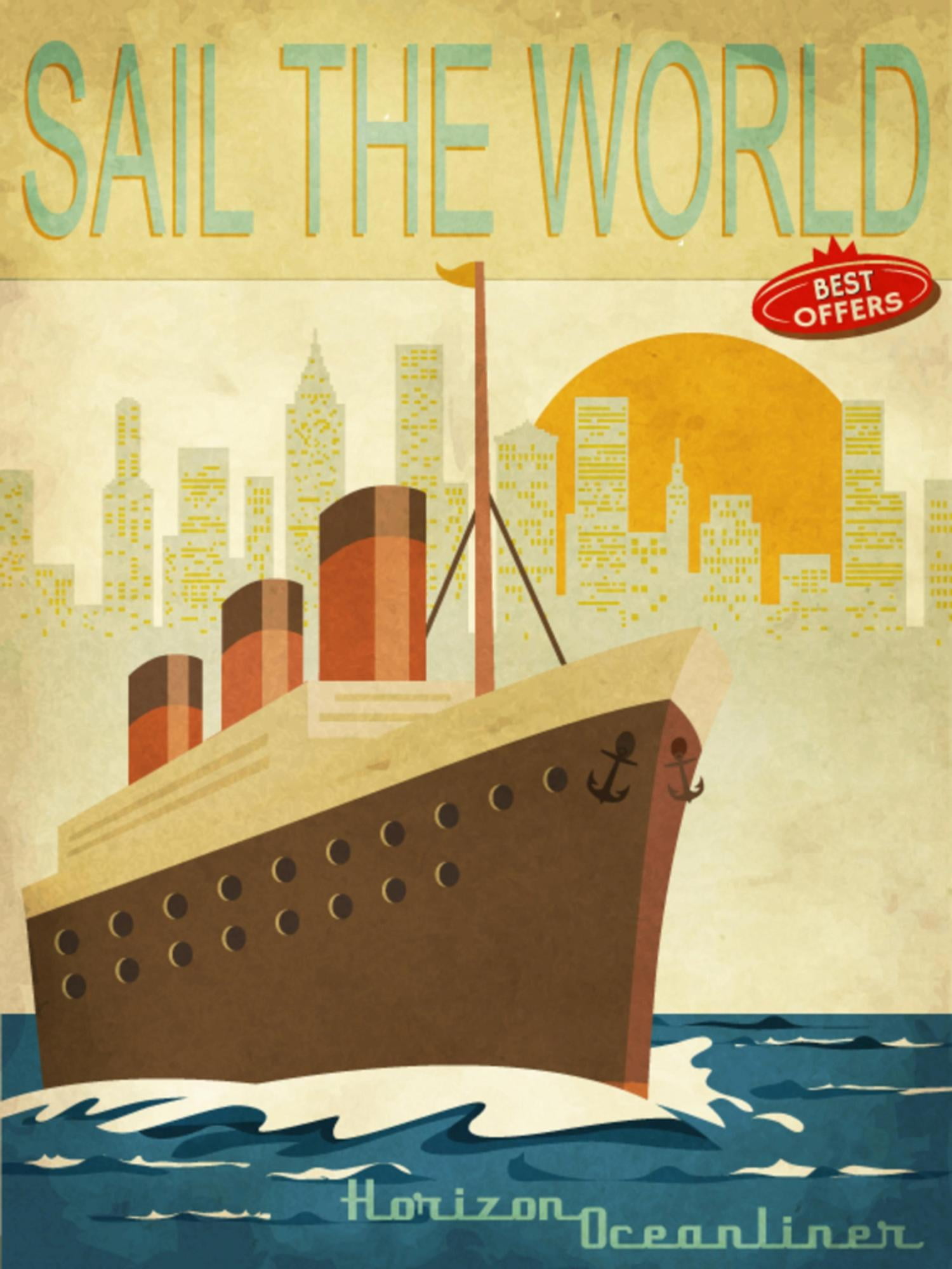 Art.com Sail The World - Vintage Poster With Ocean-Liner And Cityscape ...