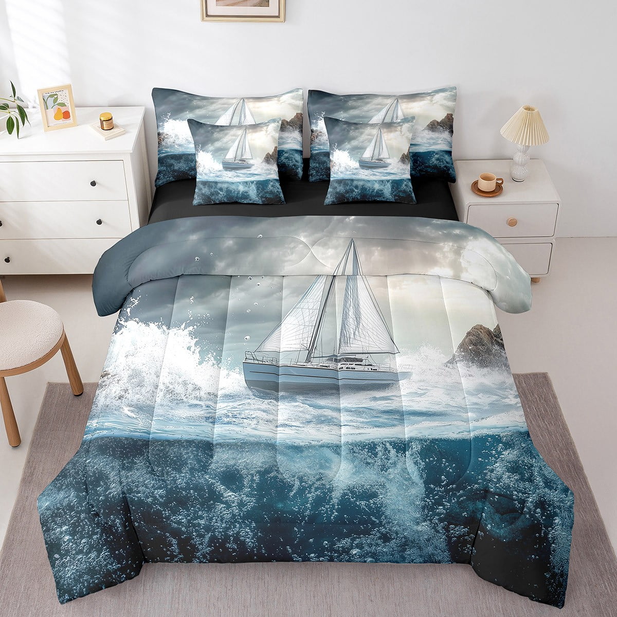 Sailboat Bed in a Bag King Size,Nautical Pirate Adventure Ocean ...
