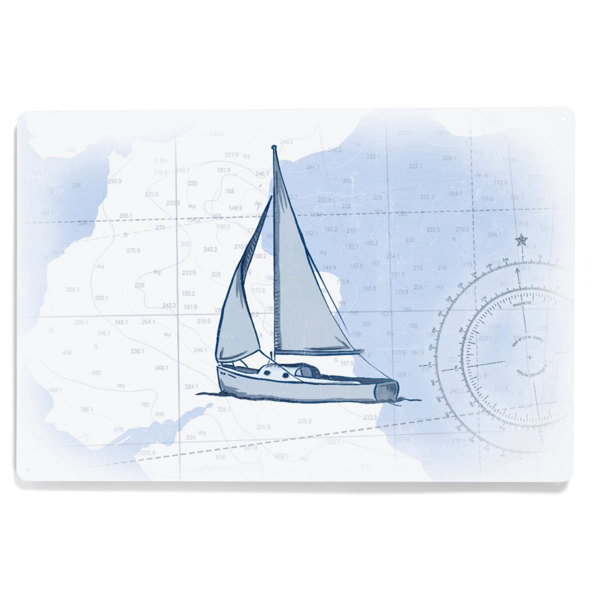Sailboat, Blue, Coastal Icon (12x18 Aluminum Art, Indoor Outdoor Metal ...
