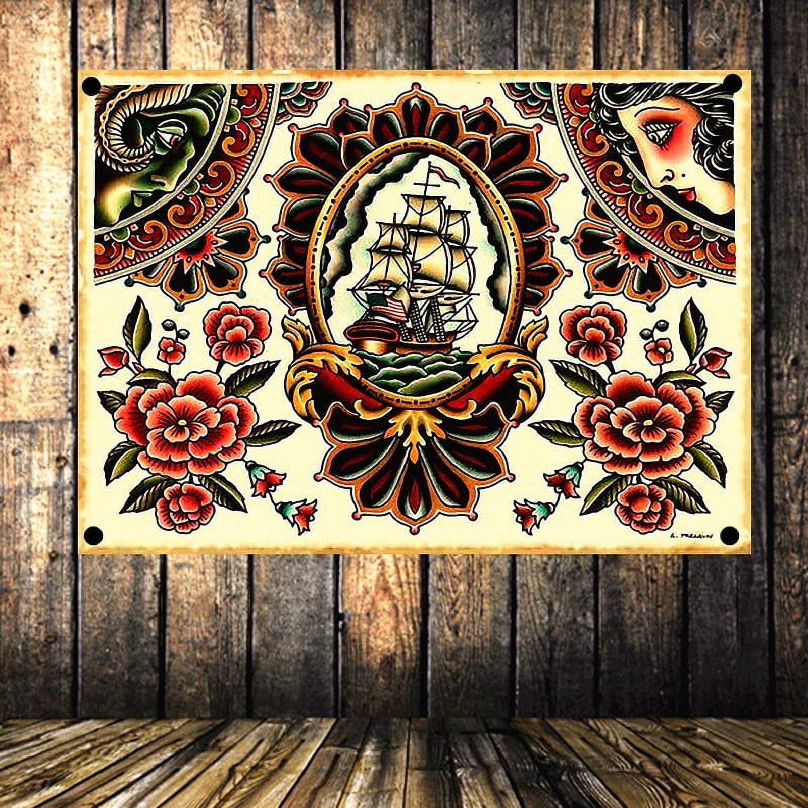 Sailboat Creative Tattoo Art Posters and Prints Wall Chart Tapestry ...
