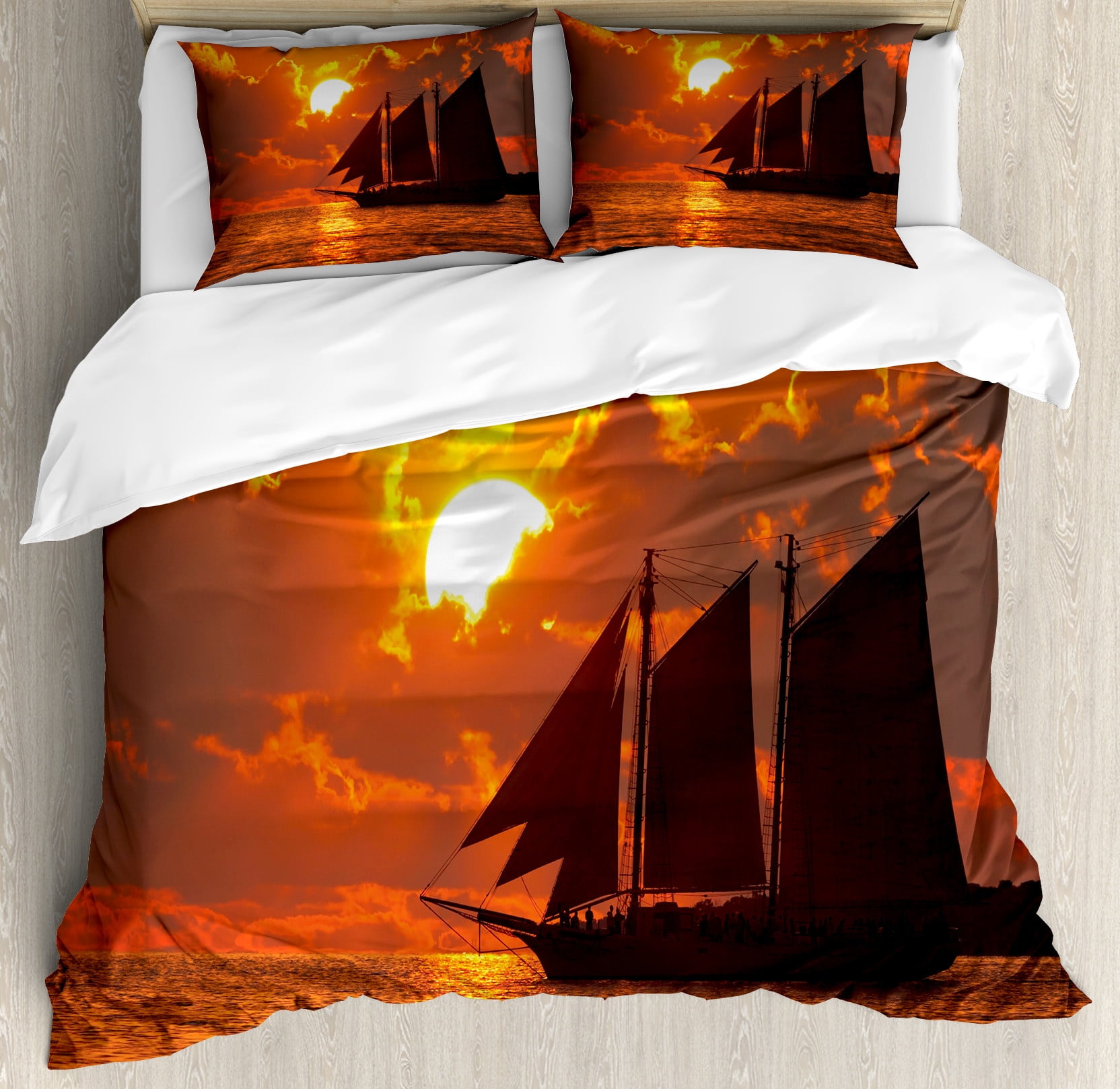 Sailboat Duvet Cover Set, Boat Sailing in Front of Sunset in Key West ...