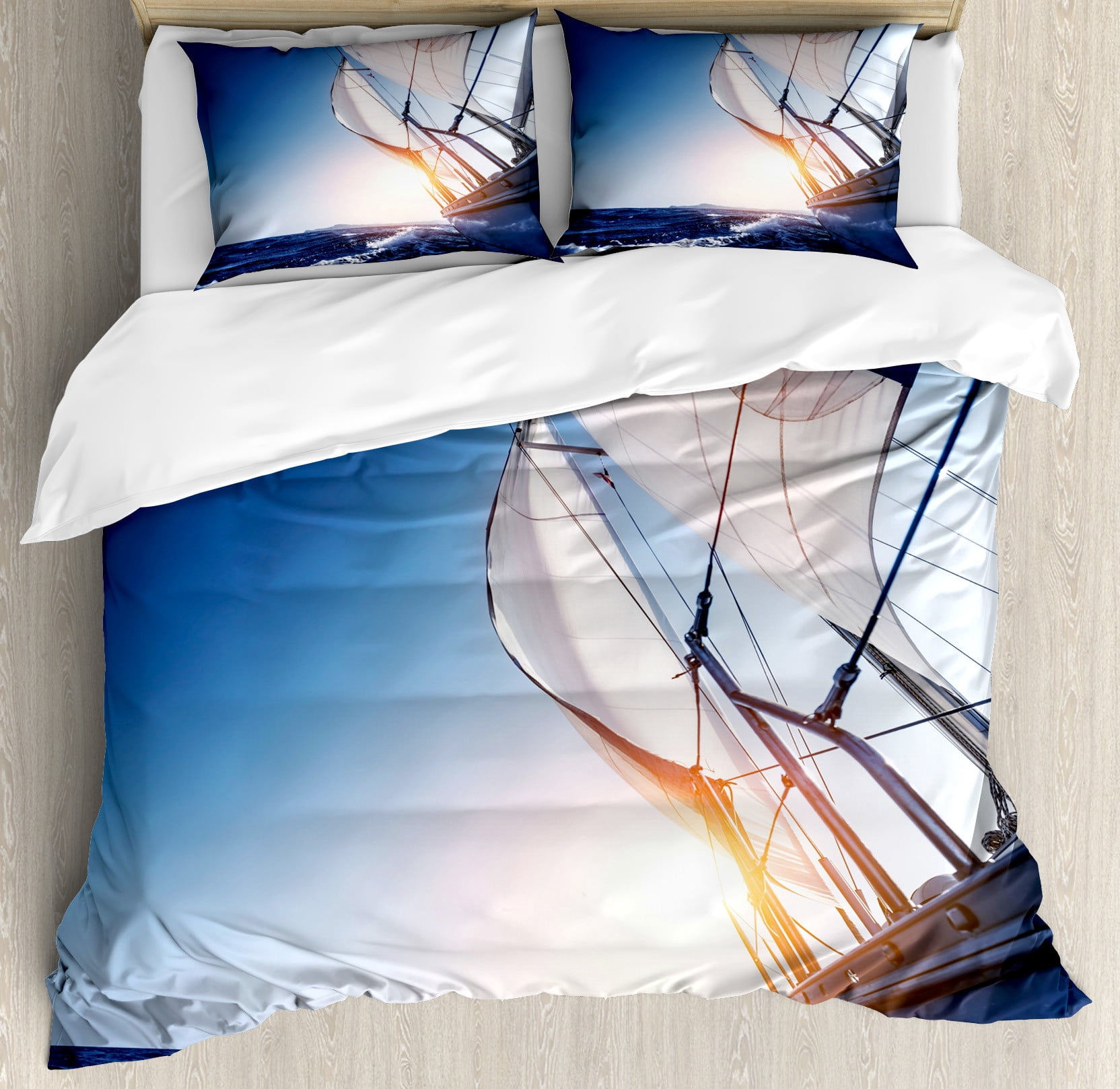 Sailboat Duvet Cover Set, Sail Boat in Action Summer Adventure Water ...