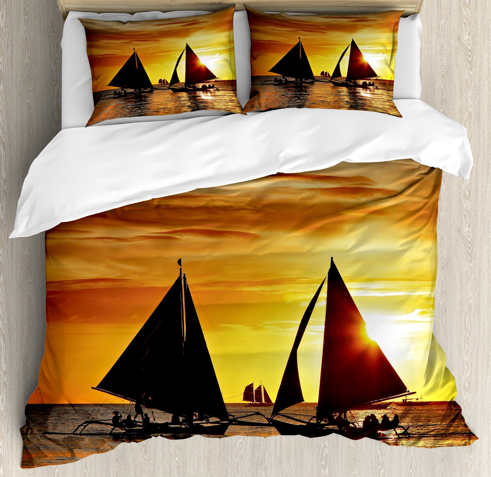 Sailboat Duvet Cover Set, Sailing to Sunset Boracay Island Evening ...