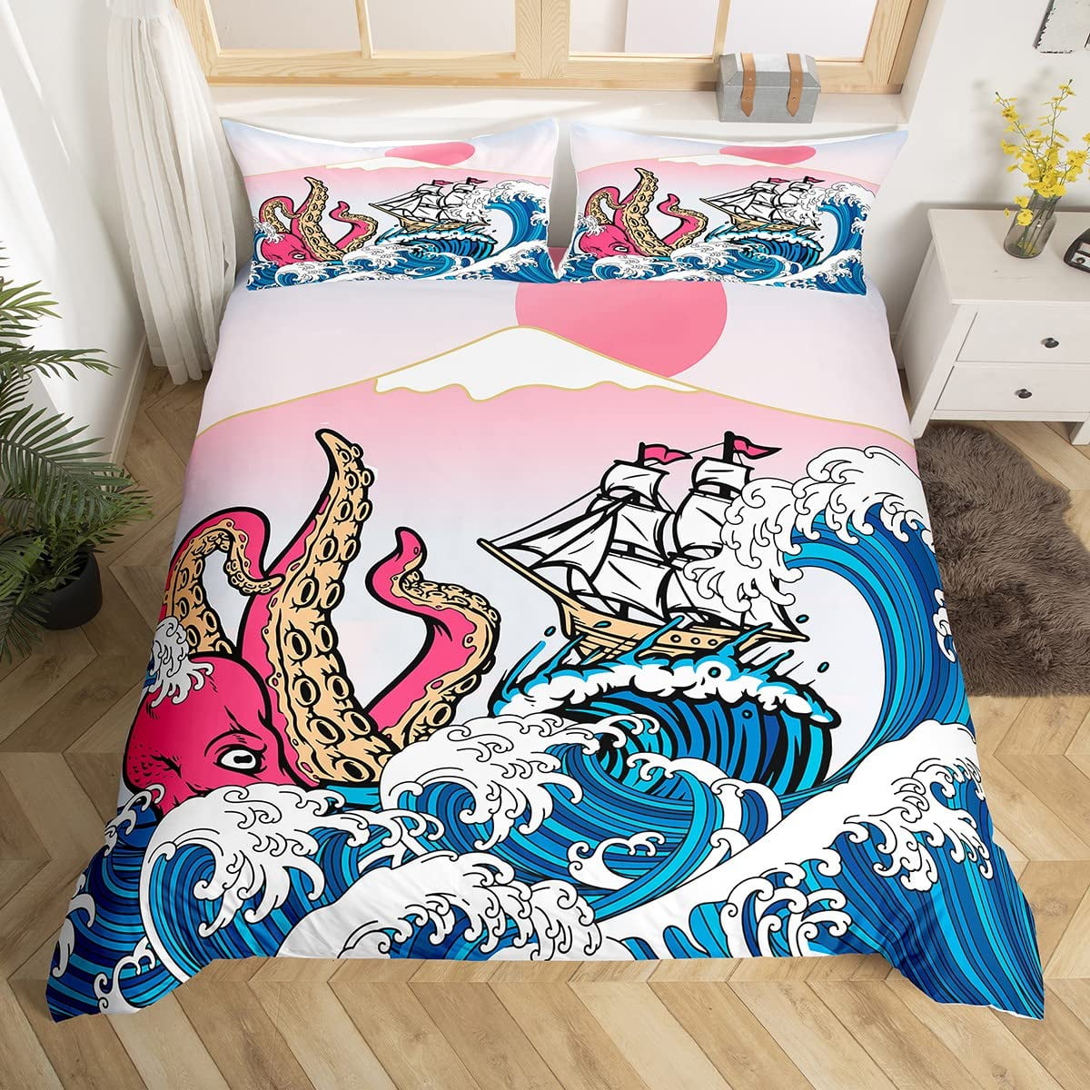 Sailboat Duvet Cover Set Twin King Size l Theme Seagull Bedding Set ...