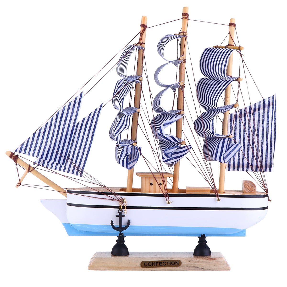 Sailboat Model Ship Wooden Sailing Boat Nautical Decor Ornament Sail ...