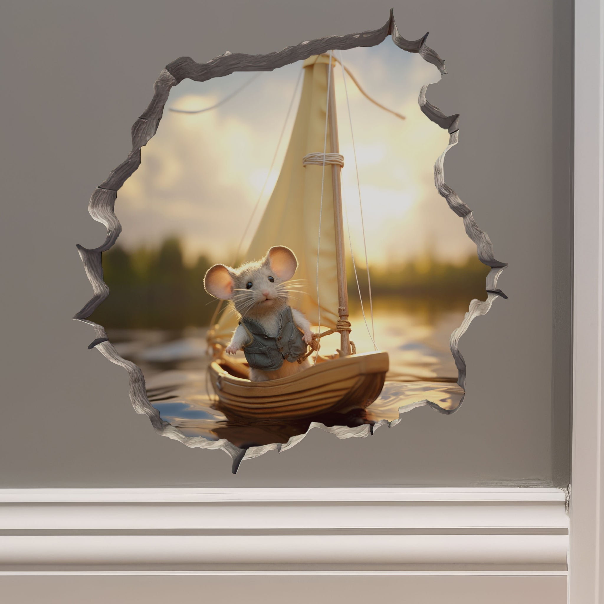 Sailboat Mouse in Mouse Hole Decal - Mouse Hole 3D Wall Sticker ...