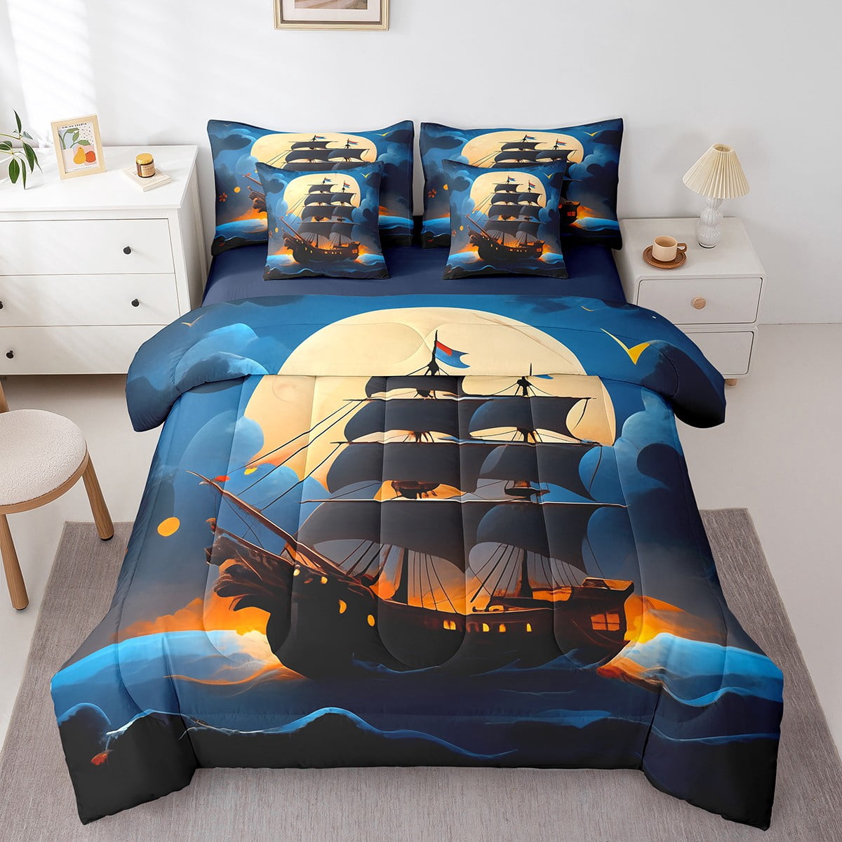 Sailboat Nautical Bed In A Bag Queen Comforter Set 7 Piece,Wooden ...