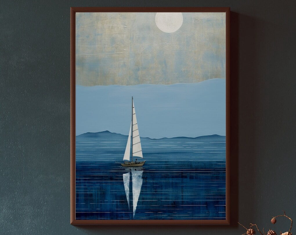 Sailboat Painting Original Artwork Soothing Blue Ocean Wall Art ...