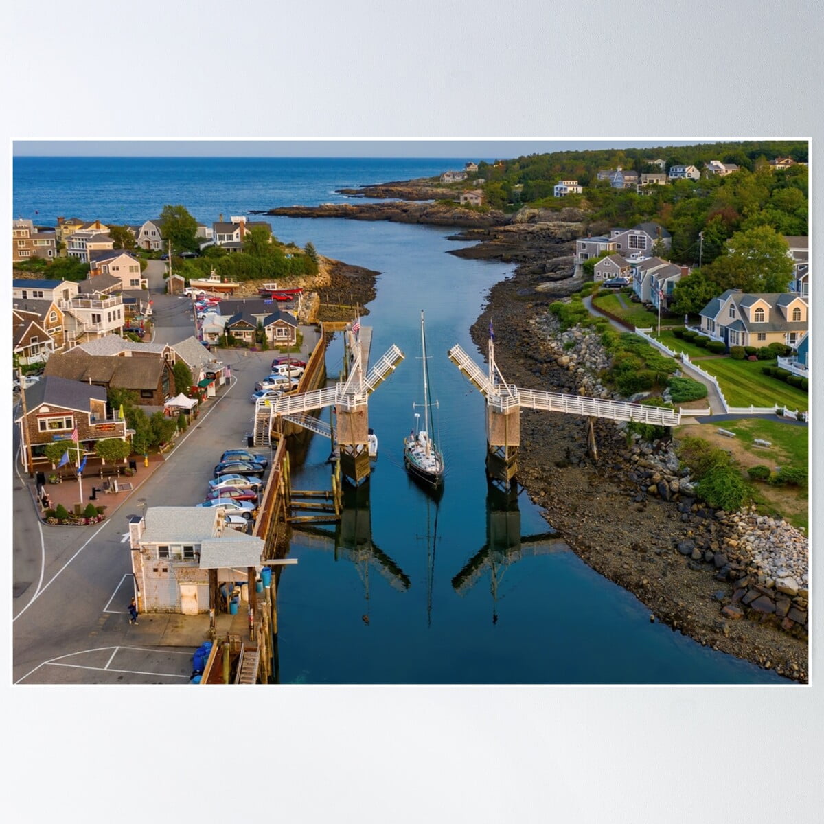 Sailboat Passing Perkins Cove Drawbridge Poster Wall Art, Modern Wall ...