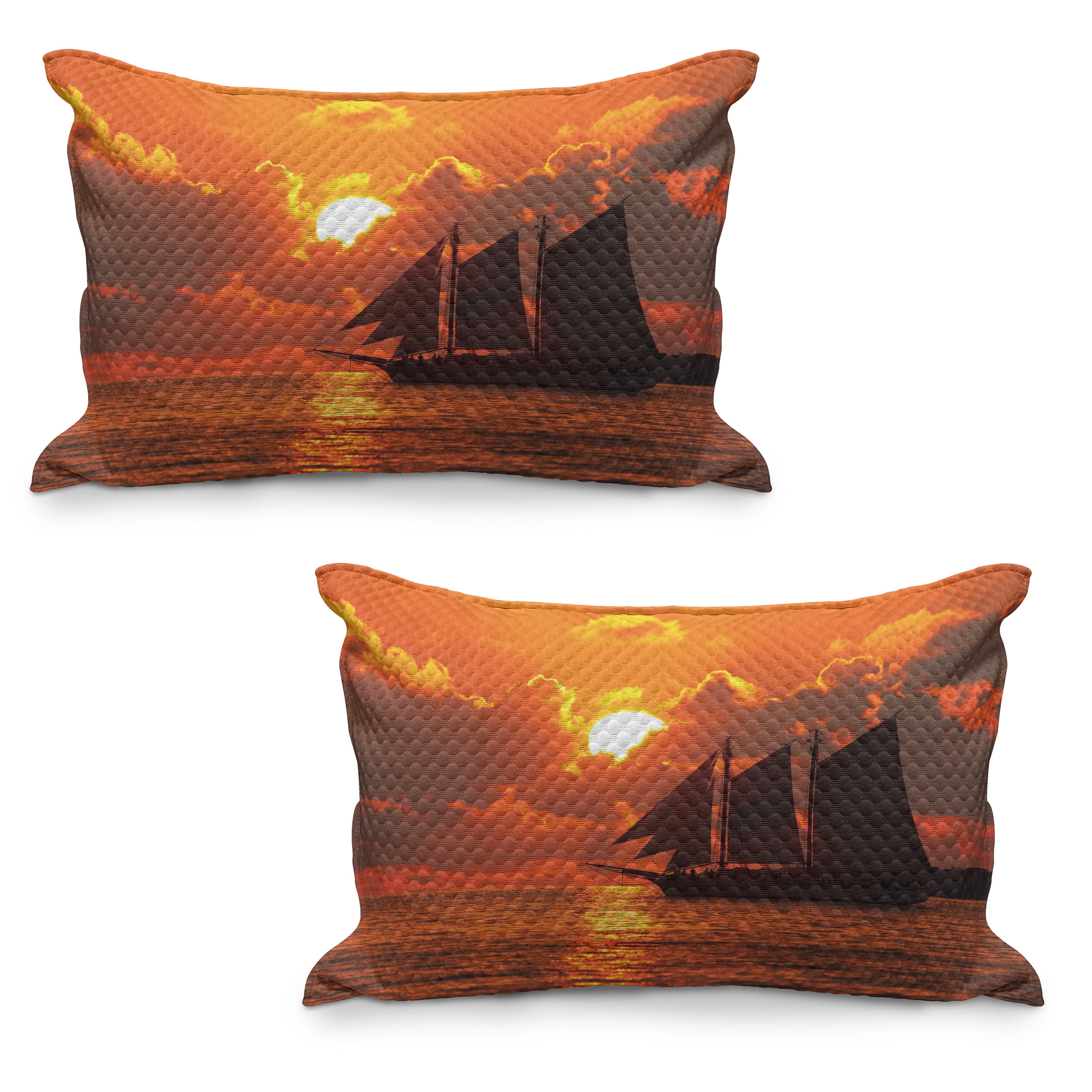 Sailboat Quilted Pillowcover Set of 2, Boat Sailing in Front of Sunset ...