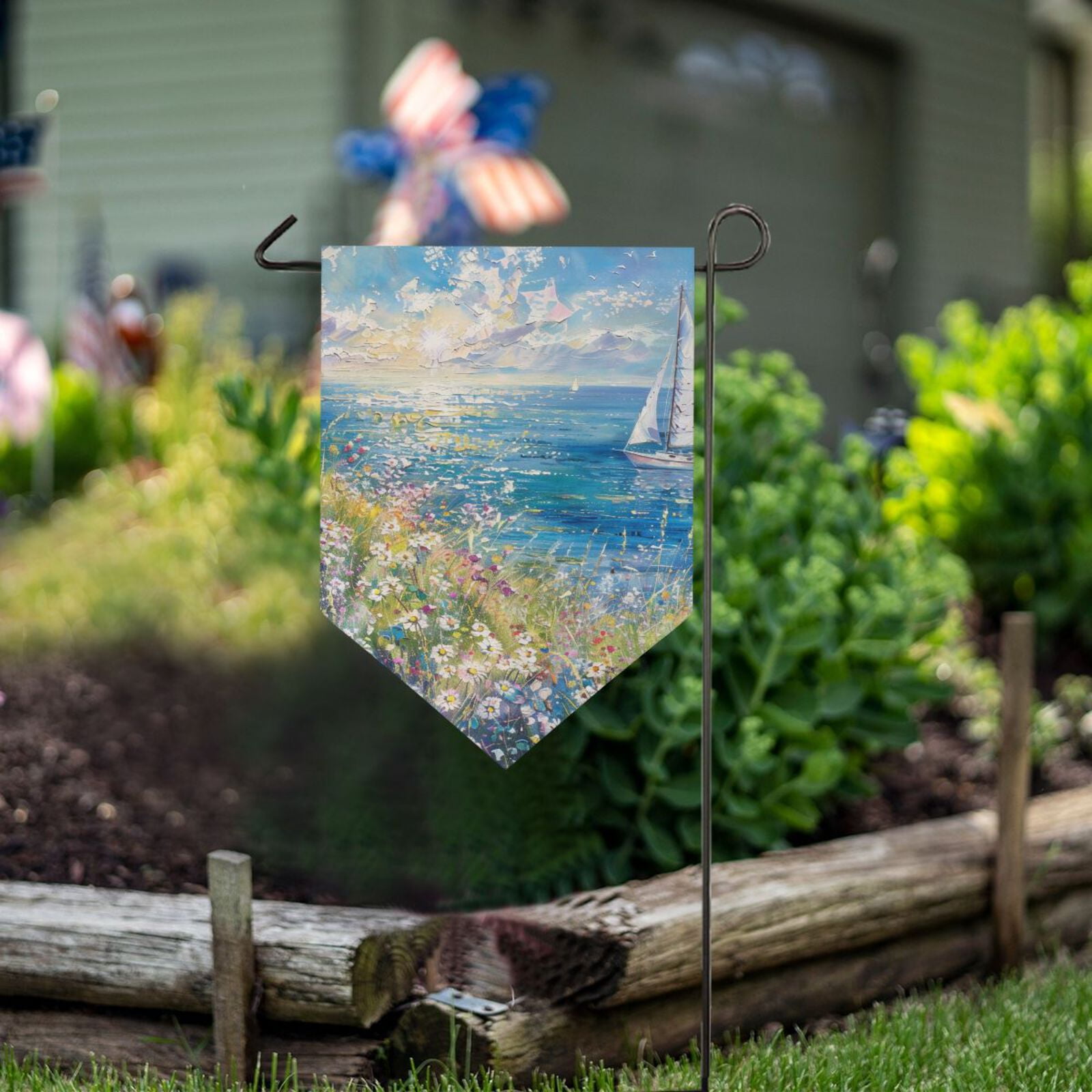 Sailboat Sea Grass Garden Flag 18" x 12.5" Double Sided Yard Lawn ...