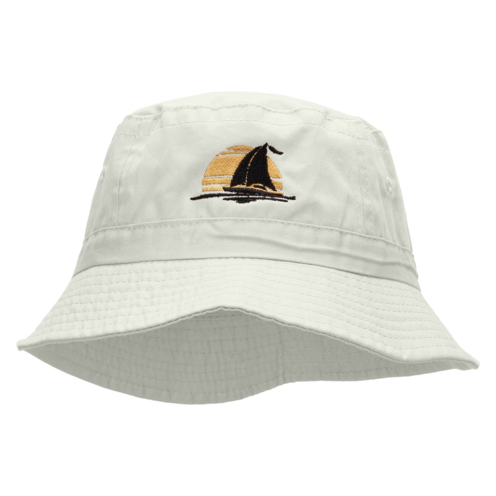 Sailboat Sunset Embroidered Bucket Hat - White OSFM - Walmart.com