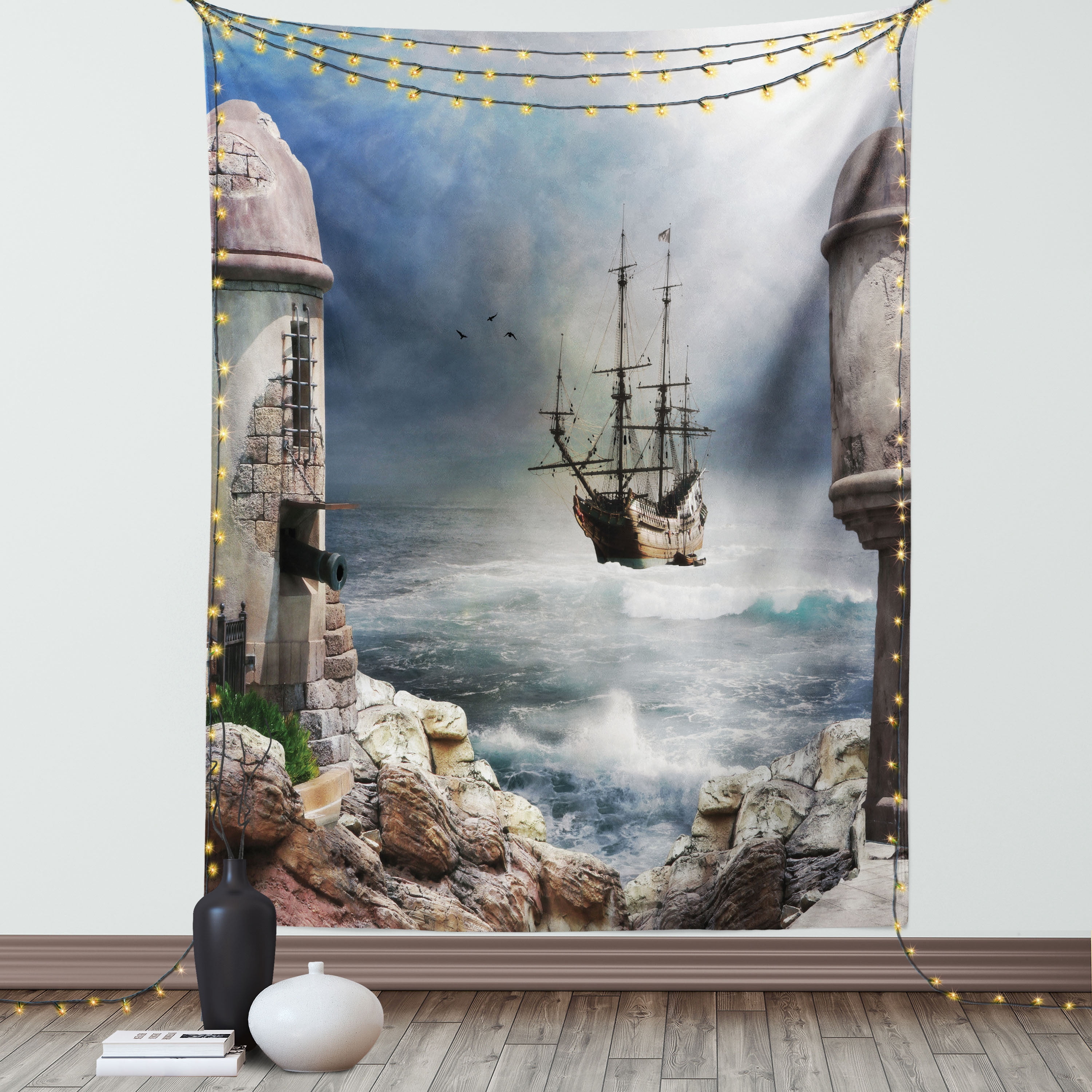 Sailboat Tapestry, A Pirate Merchant Ship Anchored in the Bay of Fort ...