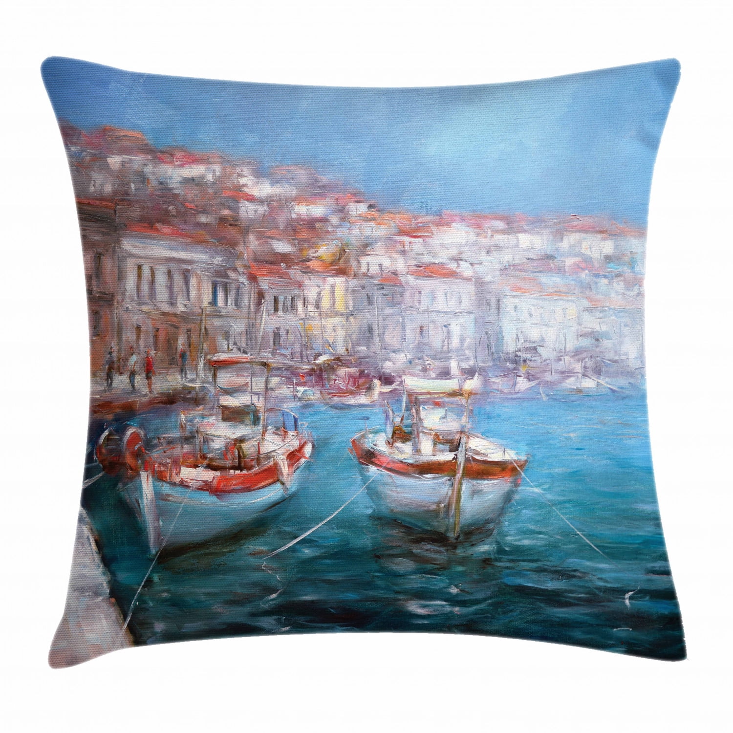 Sailboat Throw Pillow Cushion Cover, Calming Scene of Fishing Boats ...
