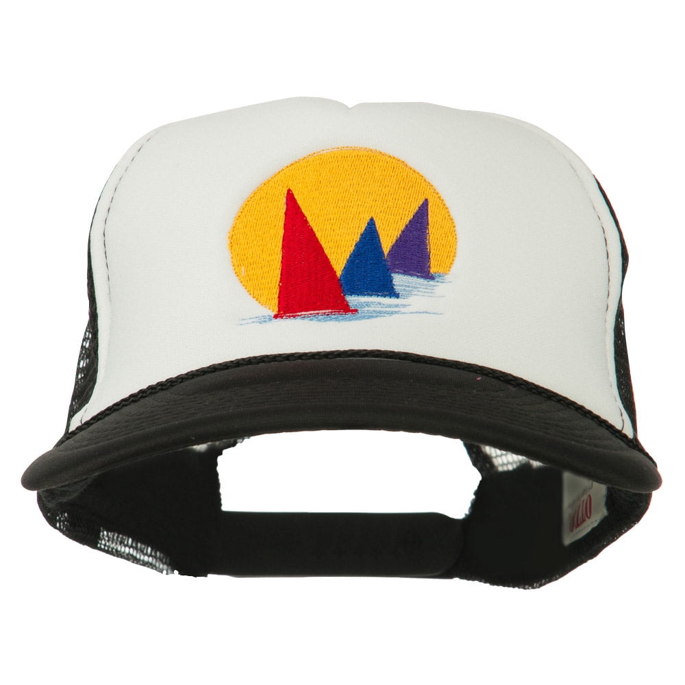 Sailboat Under Sun Embroidered Foam Mesh Back Cap - Black White OSFM ...