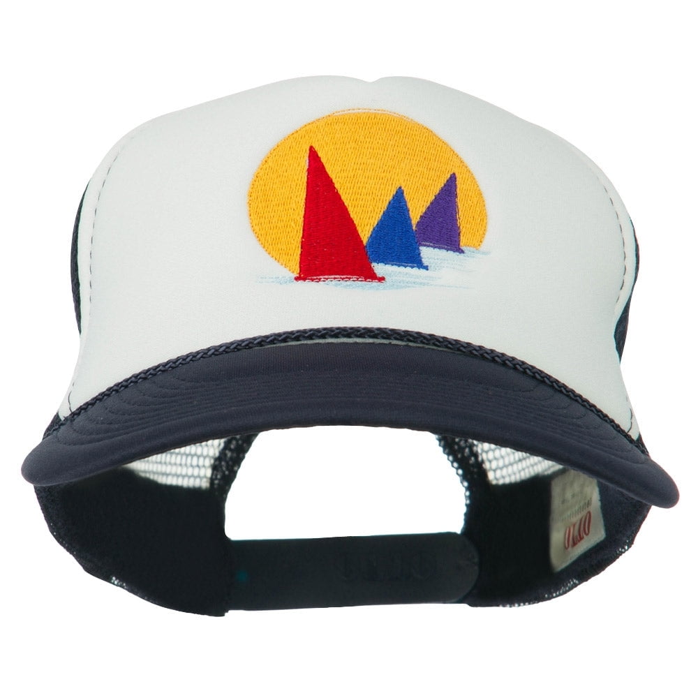 Sailboat Under Sun Embroidered Foam Mesh Back Cap - Navy White OSFM ...