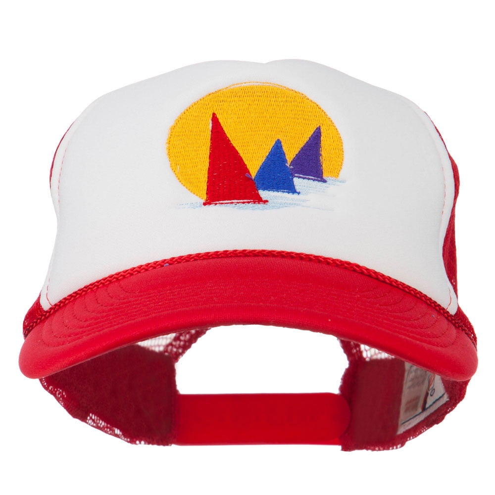 Sailboat Under Sun Embroidered Foam Mesh Back Cap - Red White Red OSFM ...