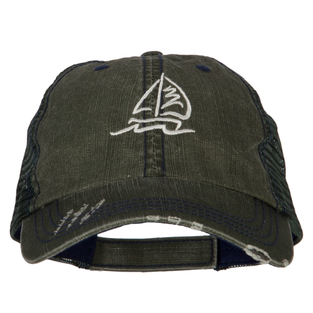 Sailboat Wave Embroidered Low Profile Mesh Cap - Green OSFM - Walmart.com