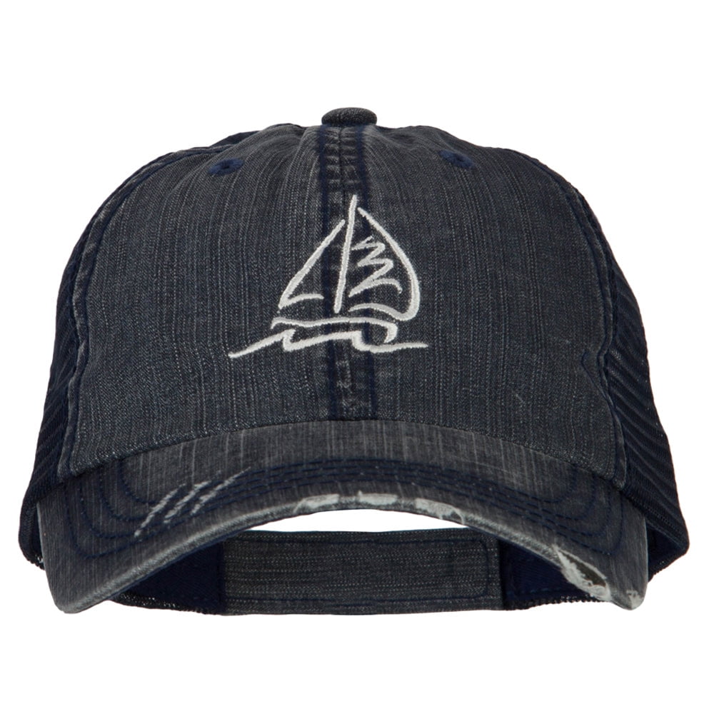 Sailboat Wave Embroidered Low Profile Mesh Cap - Navy OSFM - Walmart.com